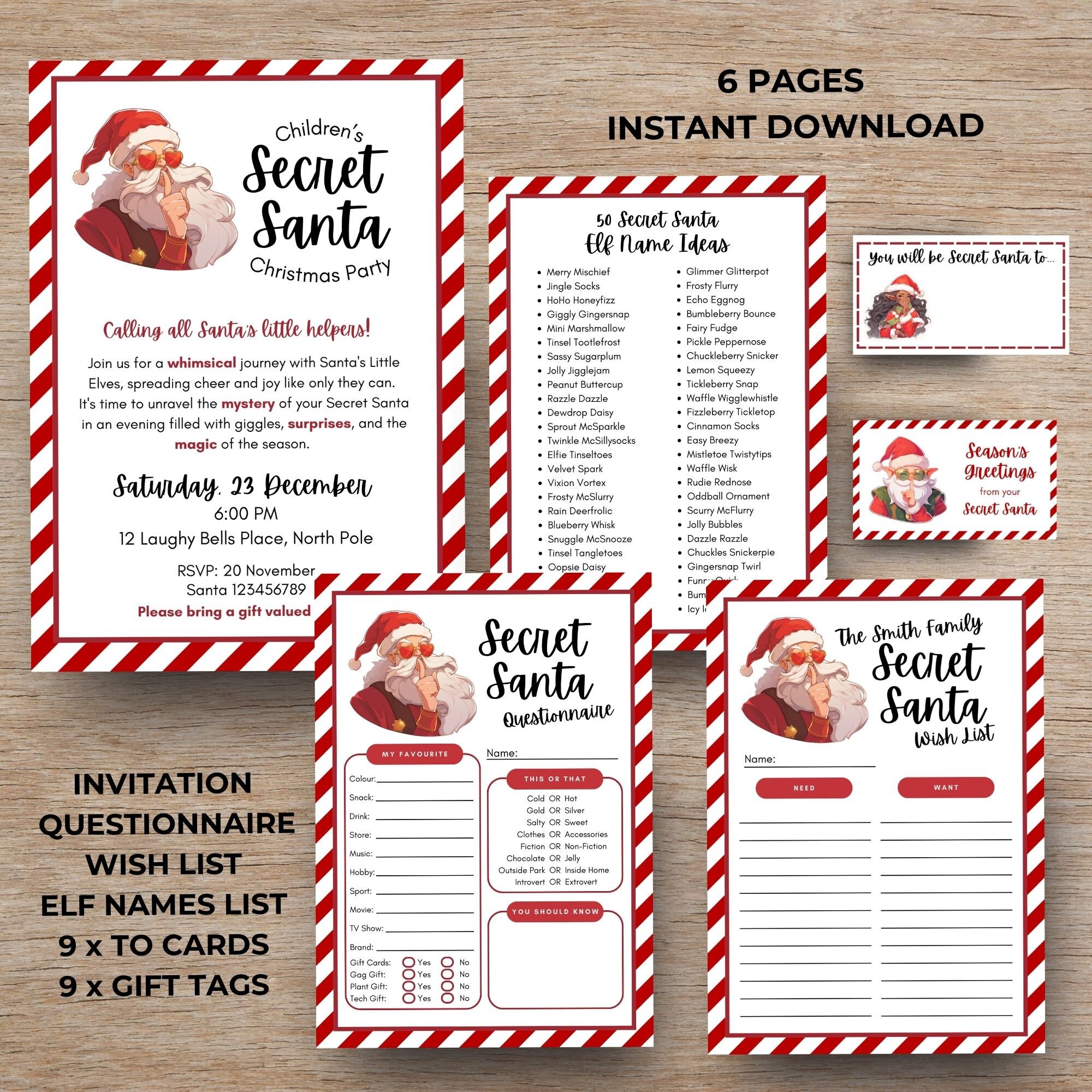 Secret Santa Questions for Kids, Secret Santa Flyer Questionnaire for ...