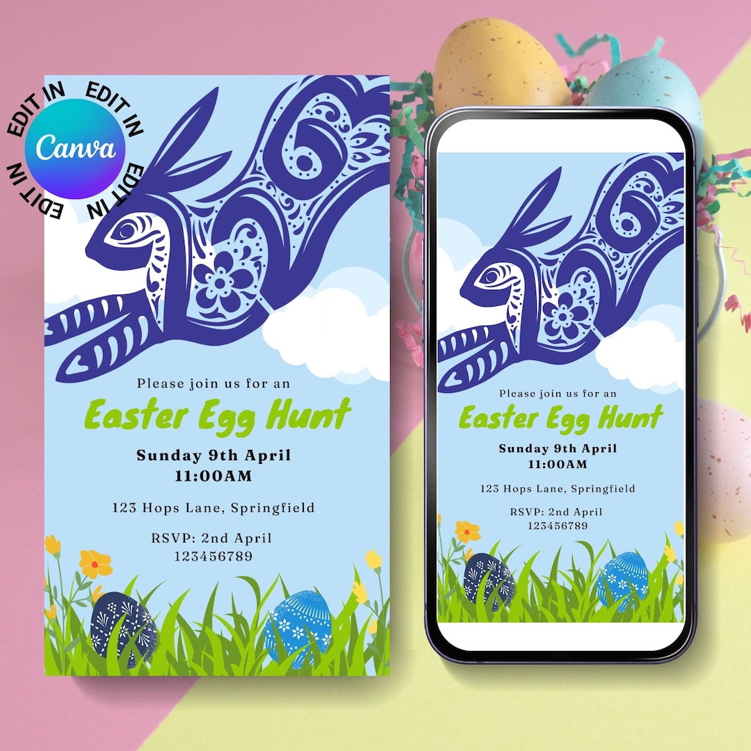 Easter Egg Hunt Invitation Digital, Easter Egg Hunt Invitation Editable ...