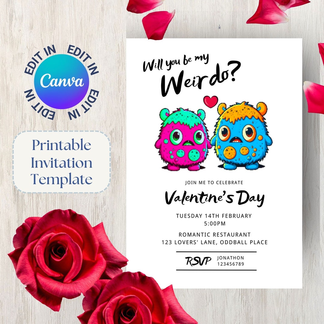 Editable Valentine's Day Invitation, Nerdy Be My Weirdo Invite Card ...