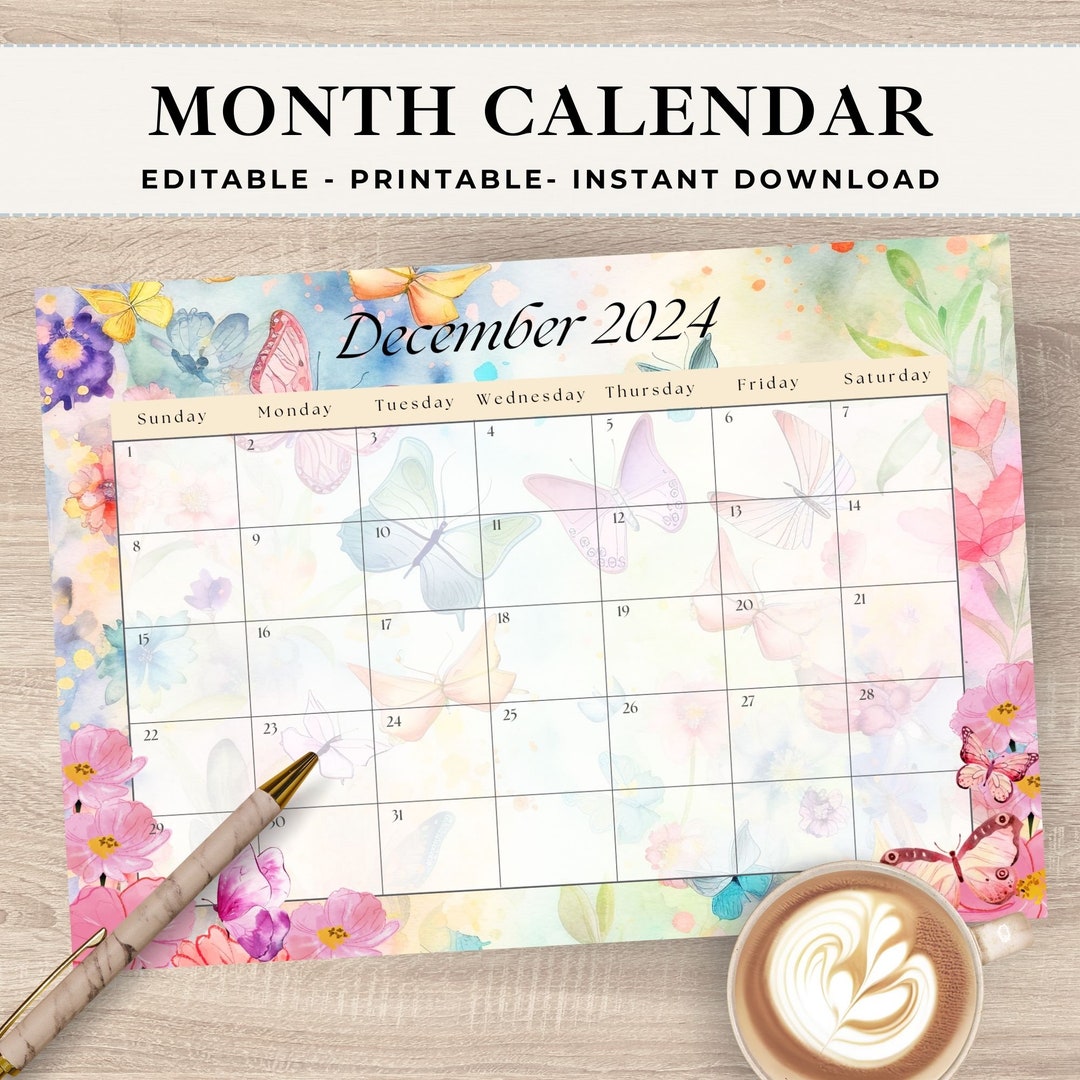 December 2024 Calendar Digital Download PDF, Fillable EDITABLE December ...