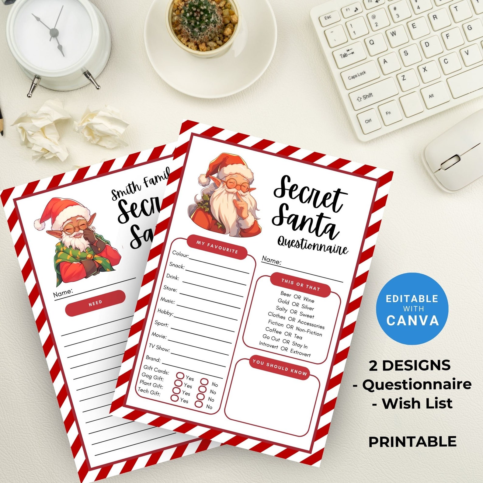 Editable Secret Santa Sheets, Secret Santa Questions Template Printable ...