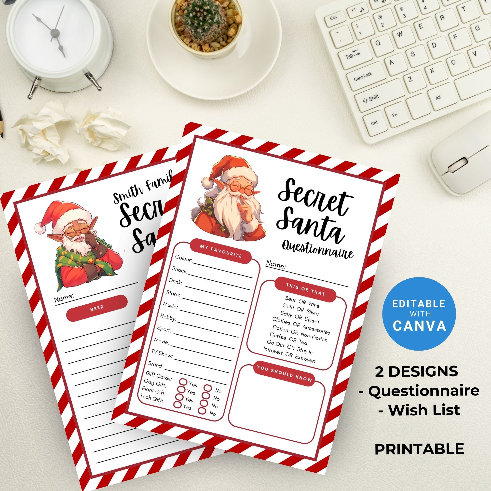 Editable Secret Santa Sheets, Secret Santa Questions Template Printable ...
