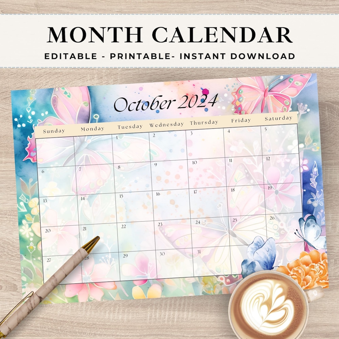 October 2024 Calendar Digital Download PDF, Fillable EDITABLE October ...