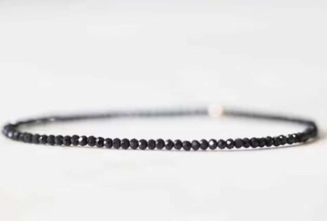 Black Spinel Stretch Bracelet, Ultra Delicate Faceted Tiny Beads ...