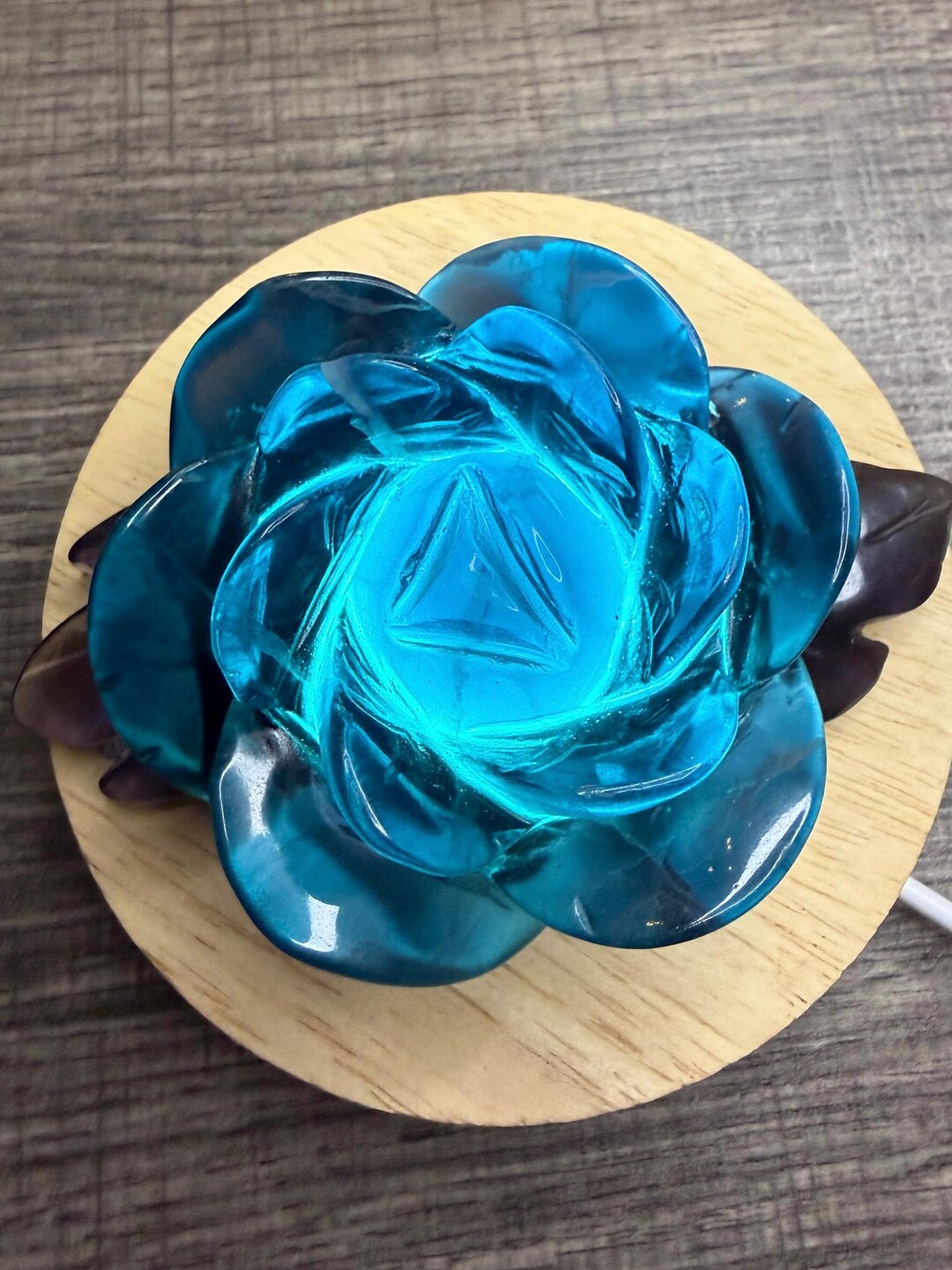Exquisite 100% Natural UV Reactive Black Rose Fluorite With Light Stand ...