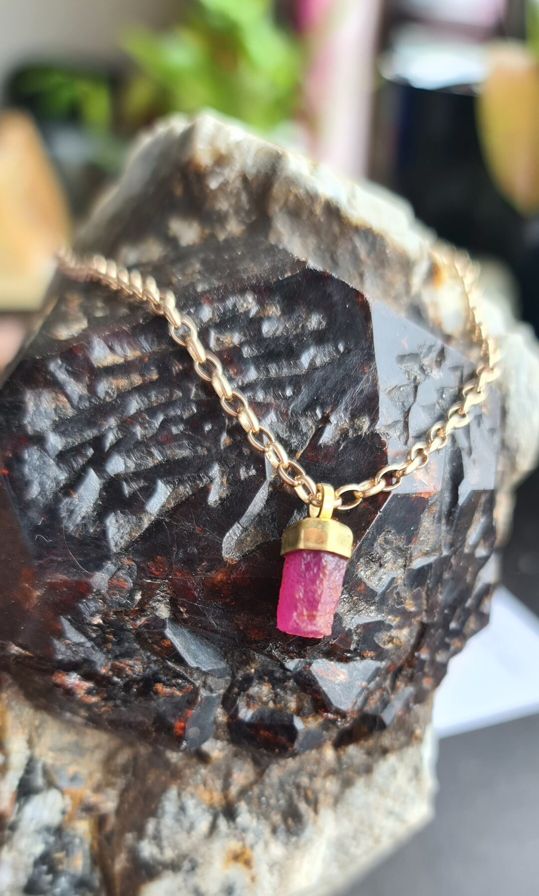Gold Ruby Bar Pendant 18ct Cap Dainty & Classic Necklace - Etsy
