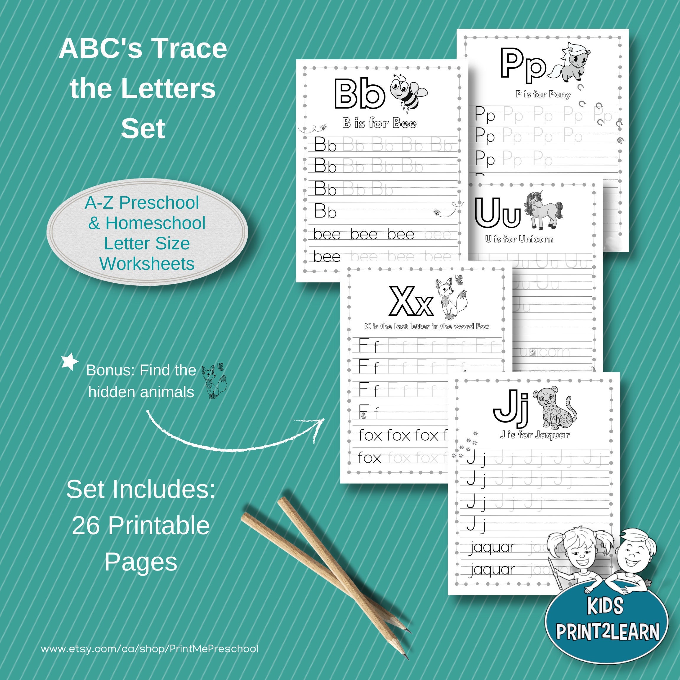 ABC Trace the Letters Worksheets ~ Alphabet Tracing, ABC Phonics ...