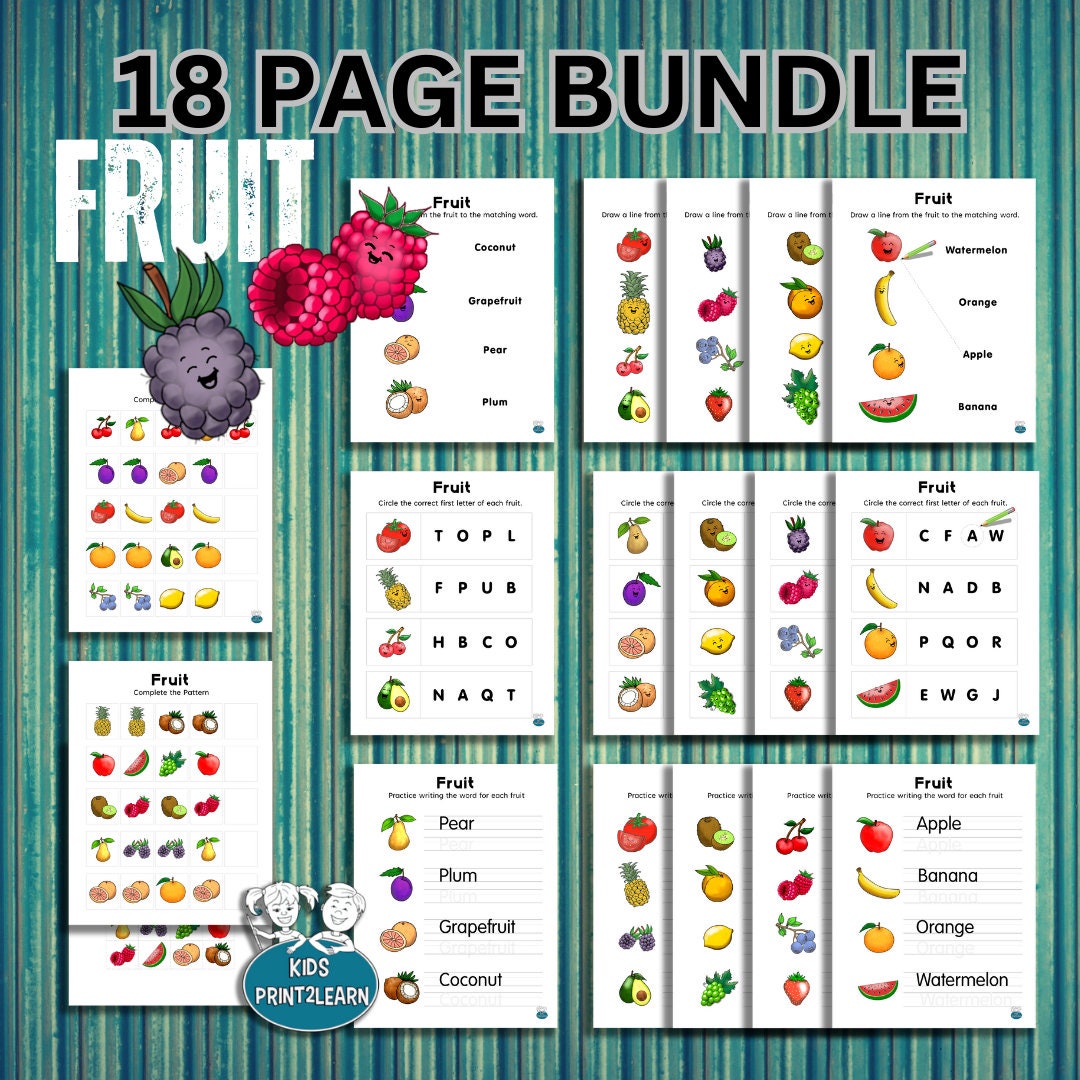 Fruit Worksheet Bundle ~ Fruits Sorting, Writing, 123 Worksheets, Match ...