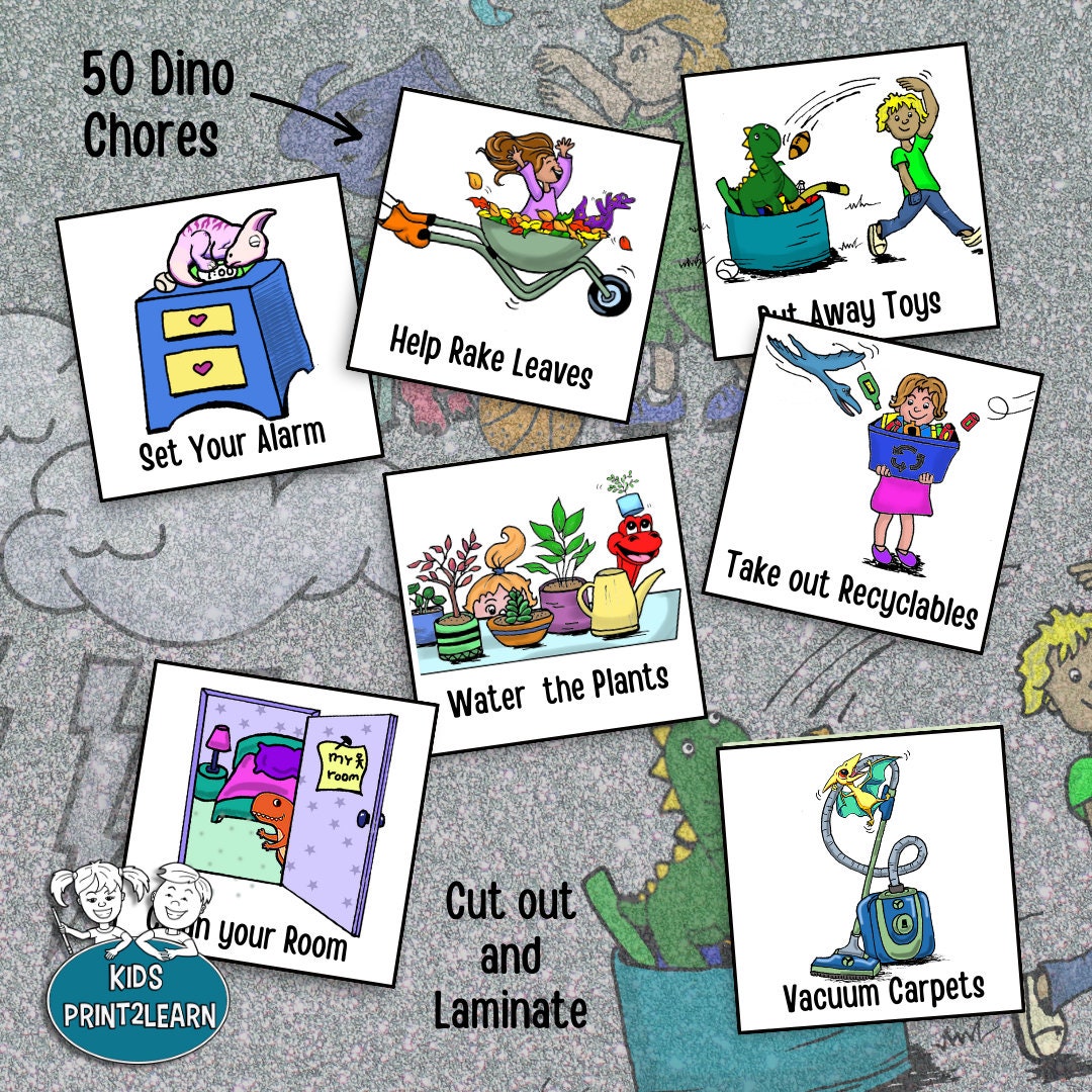 Chore Charts Dinosaur // Editable Chore Visual Chore Chart - Etsy