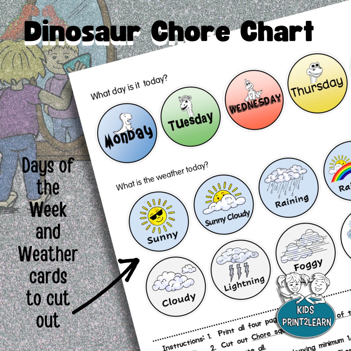 Chore Charts Dinosaur // Editable Chore Visual Chore Chart - Etsy