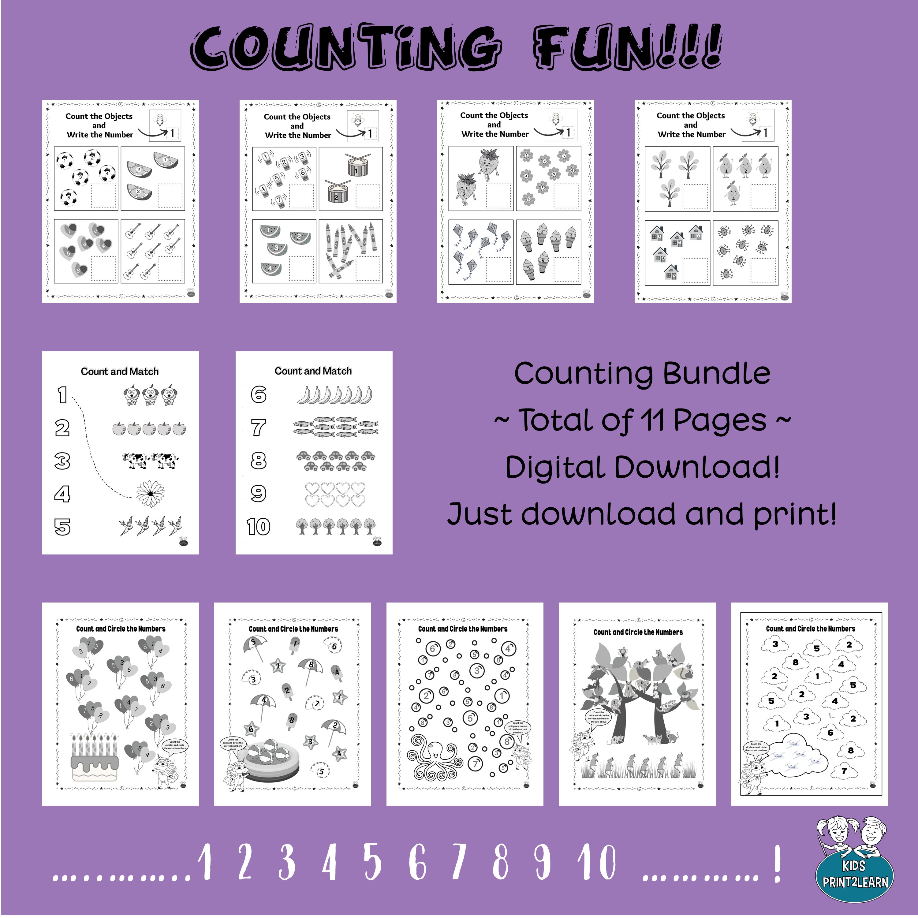Counting Worksheet Set ~ 1,2,3 Worksheets Homeschool Counting Pages ...