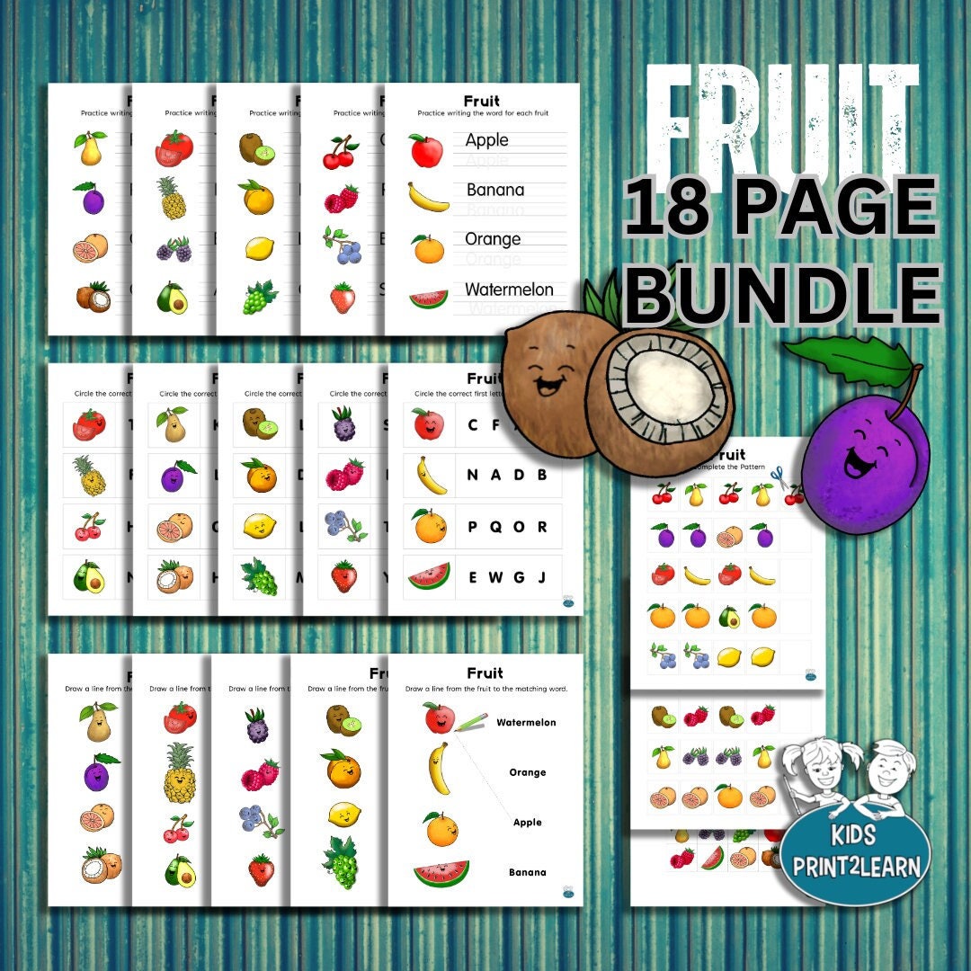 Fruit Worksheet Bundle Fruits Sorting Writing 123 - Etsy