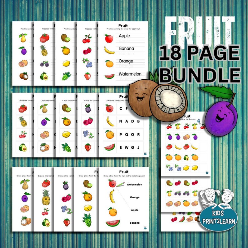Fruit Worksheet Bundle ~ Fruits Sorting, Writing, 123 Worksheets, Match ...