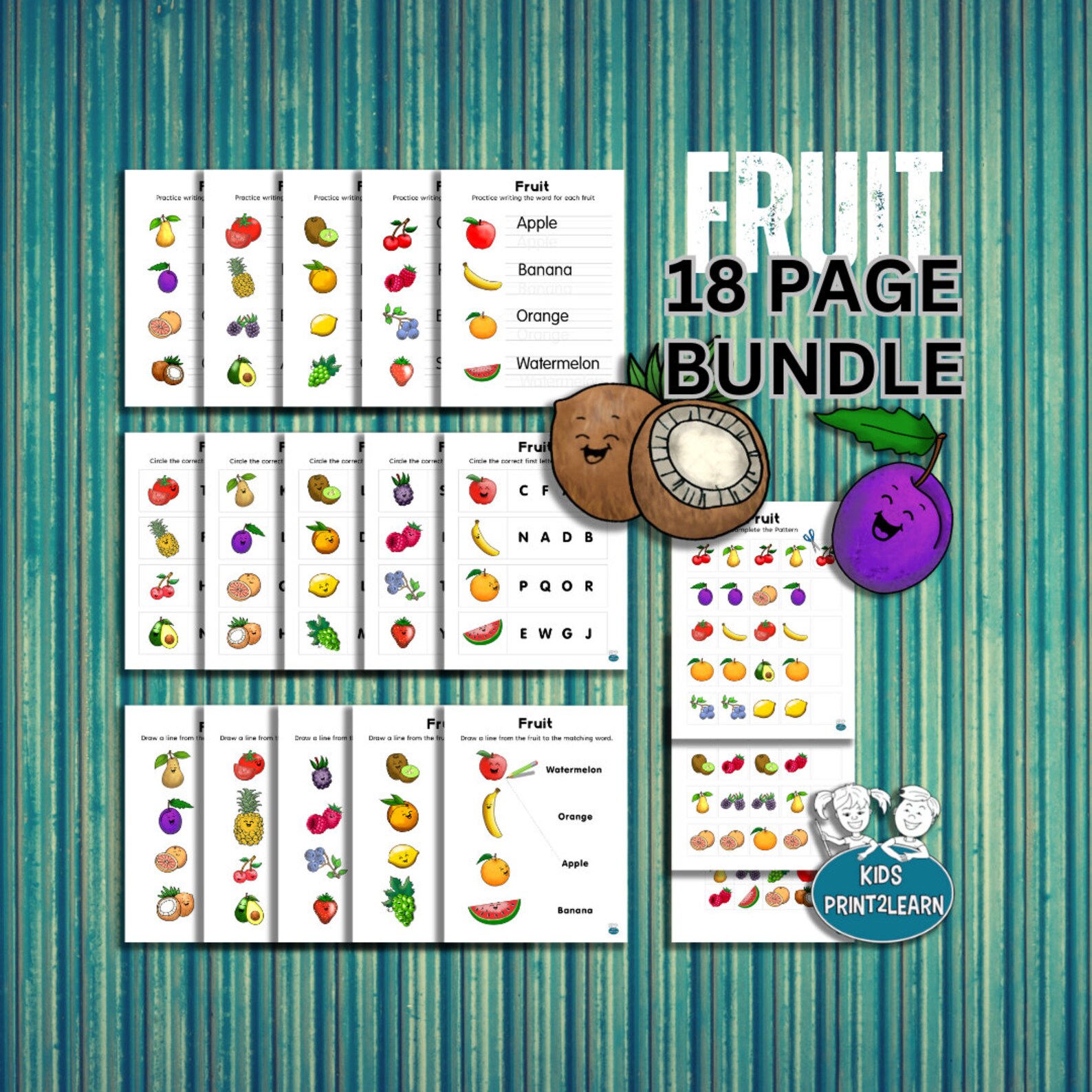 Fruit Worksheet Bundle ~ Fruits Sorting, Writing, 123 Worksheets, Match ...