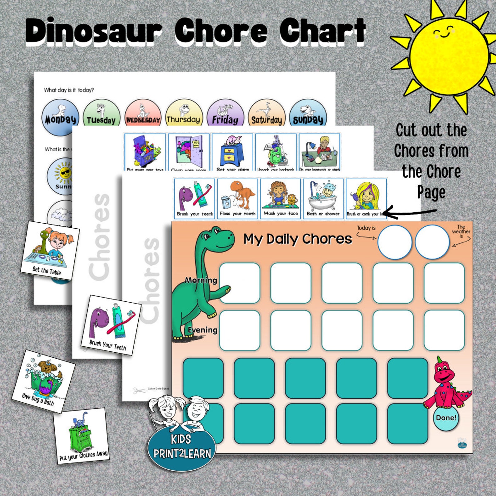 Chore Charts ~ Dinosaur // Editable Chore Visual Chore Chart Kids Chore ...