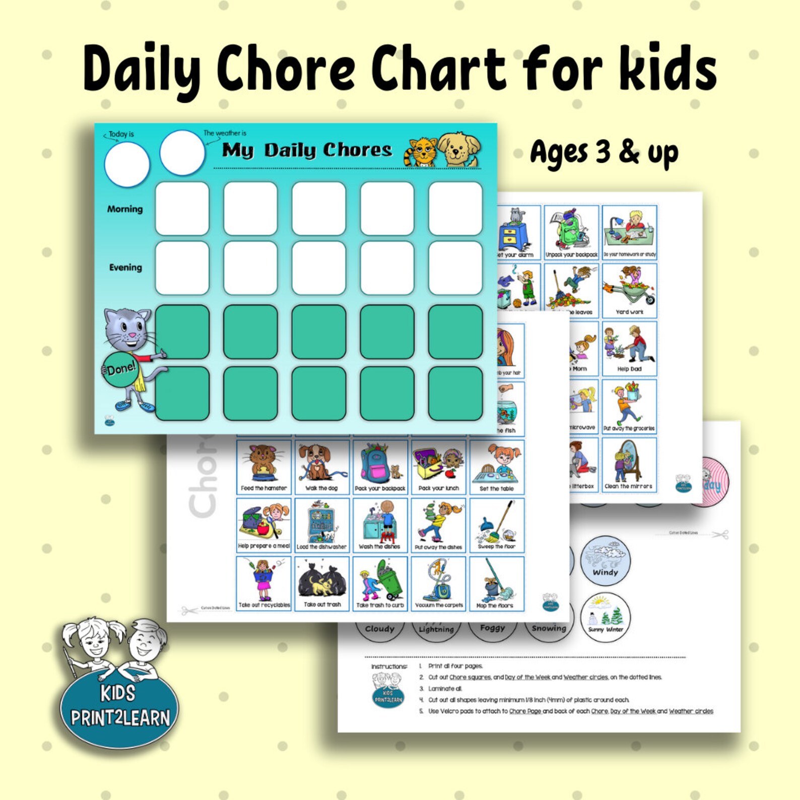 Kids Chore Charts ~ Chore Charts Editable Chore Chart Visual Chore ...