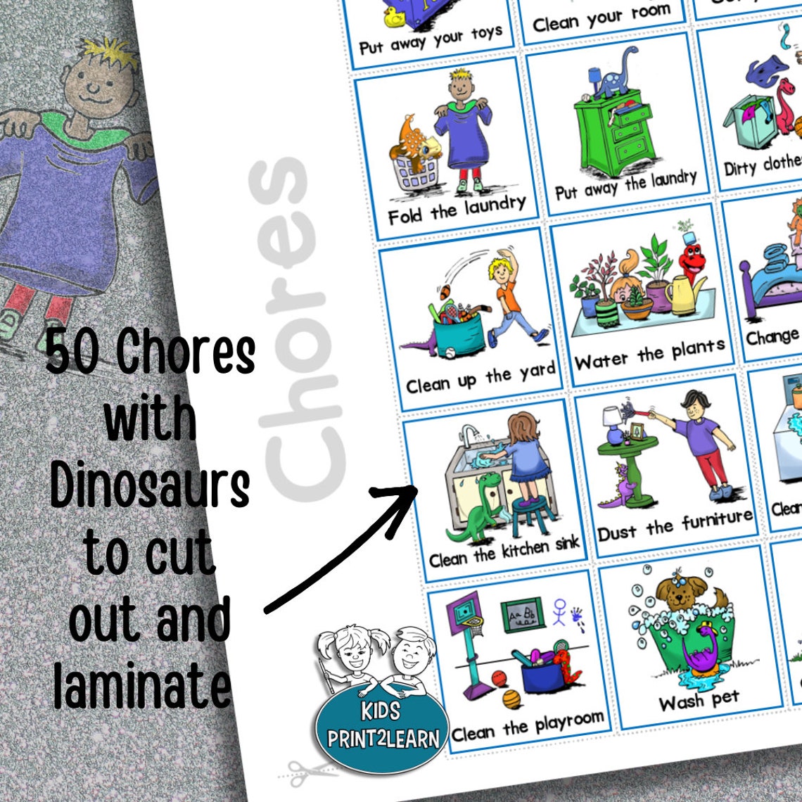 Chore Charts Dinosaur // Editable Chore Visual Chore Chart - Etsy