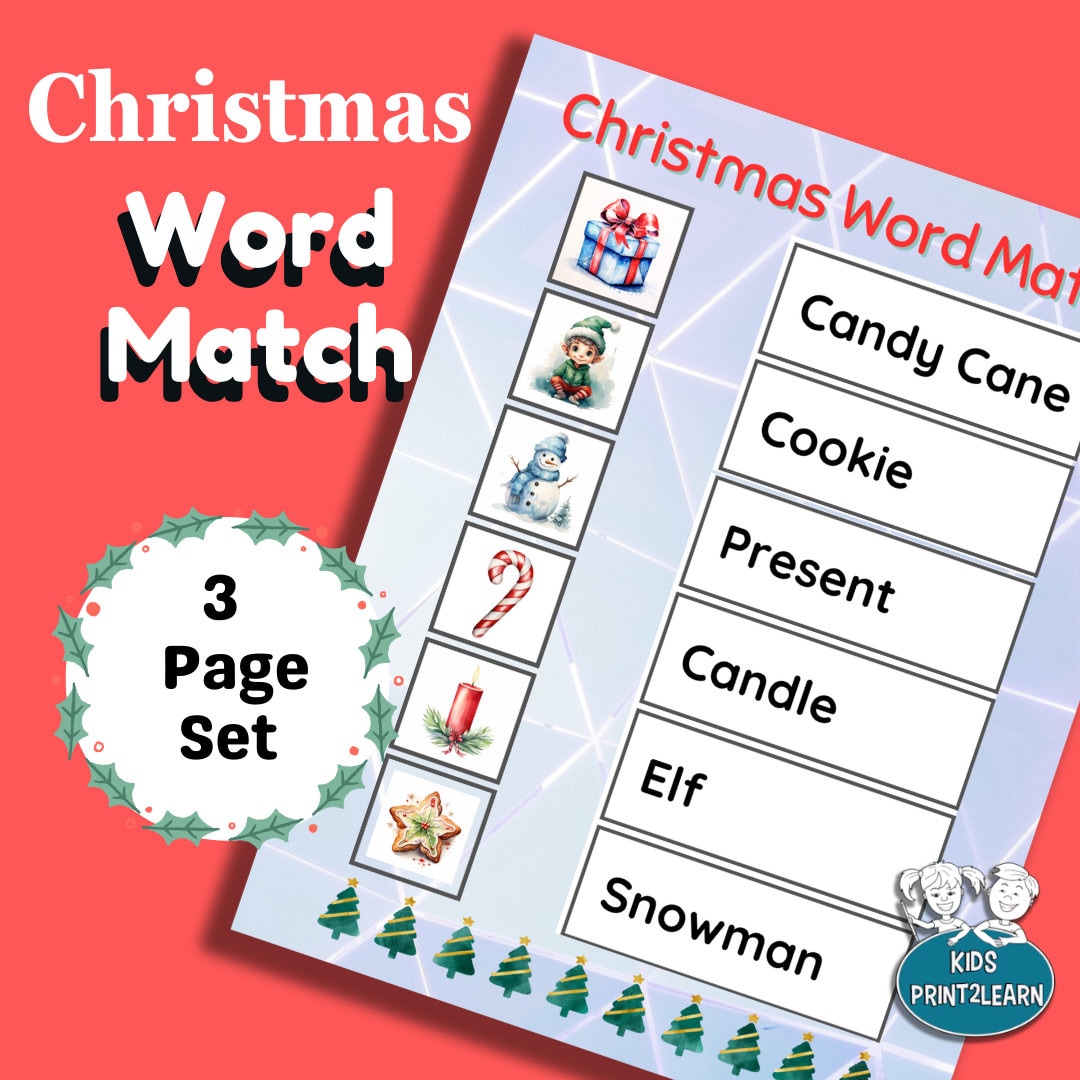 Christmas Word Match ~ Christmas Activity, ABC Worksheets, Christmas ...