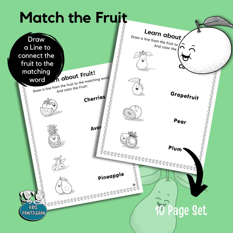 Learn About Fruit ~ Match the Fruit, Fruits Sorting,123 Worksheets ...