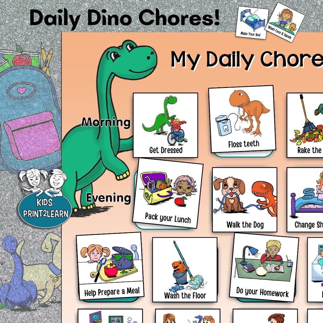 Chore Charts Dinosaur // Editable Chore Visual Chore Chart - Etsy