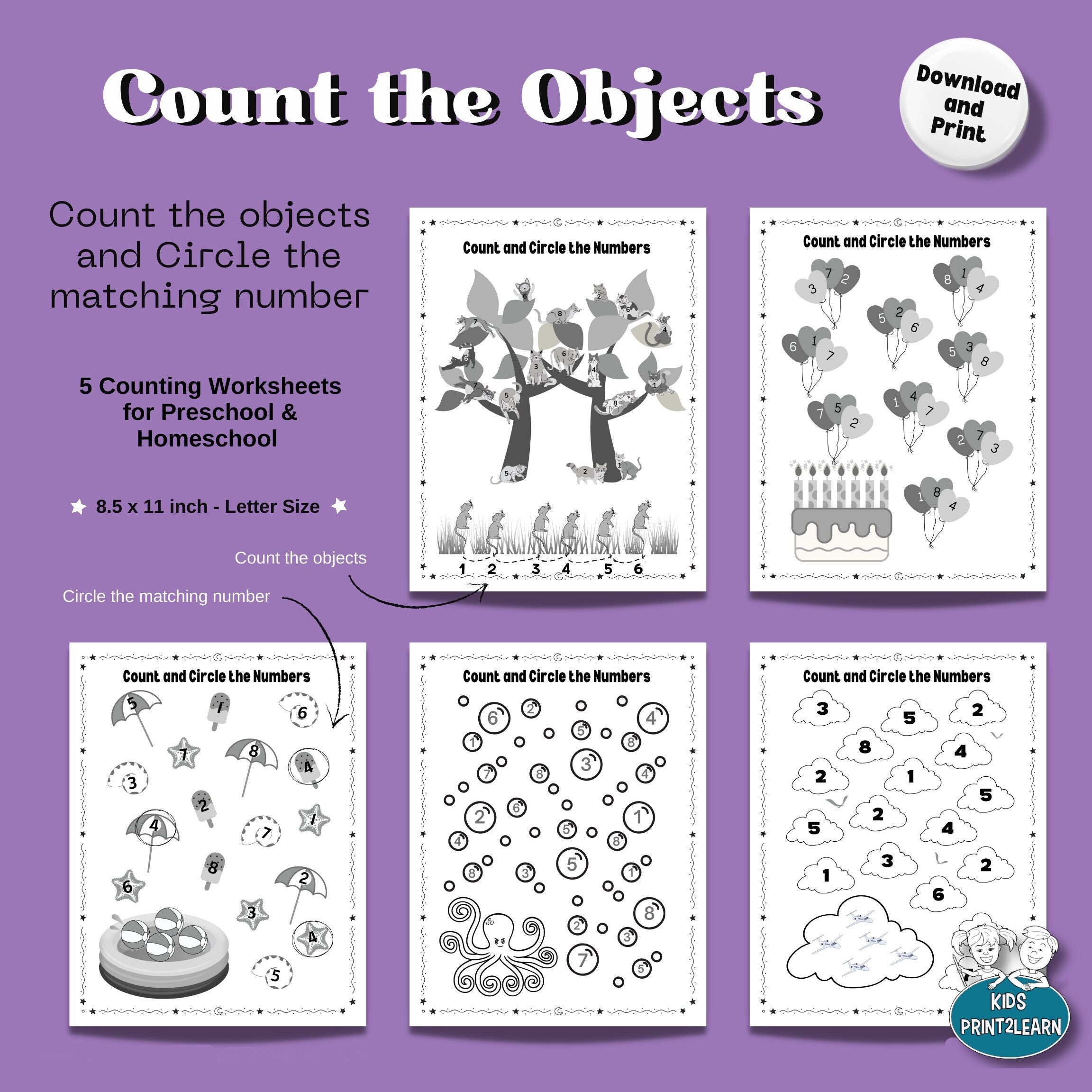 Counting Worksheet Set ~ 1,2,3 Worksheets Homeschool Counting Pages ...
