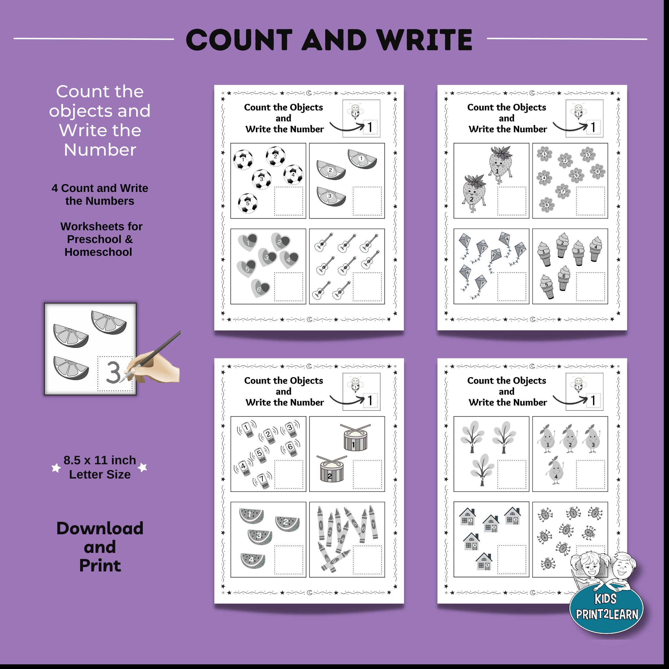 Counting Worksheet Set ~ 1,2,3 Worksheets Homeschool Counting Pages ...