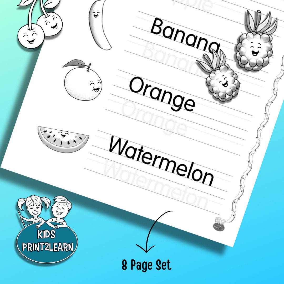 Fruit Writing Practice: Prek-kindergarten Worksheet (digital Download ...