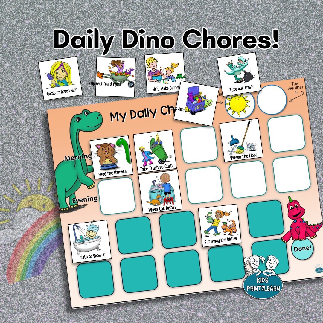 Chore Charts ~ Dinosaur // Editable Chore Visual Chore Chart Kids Chore ...