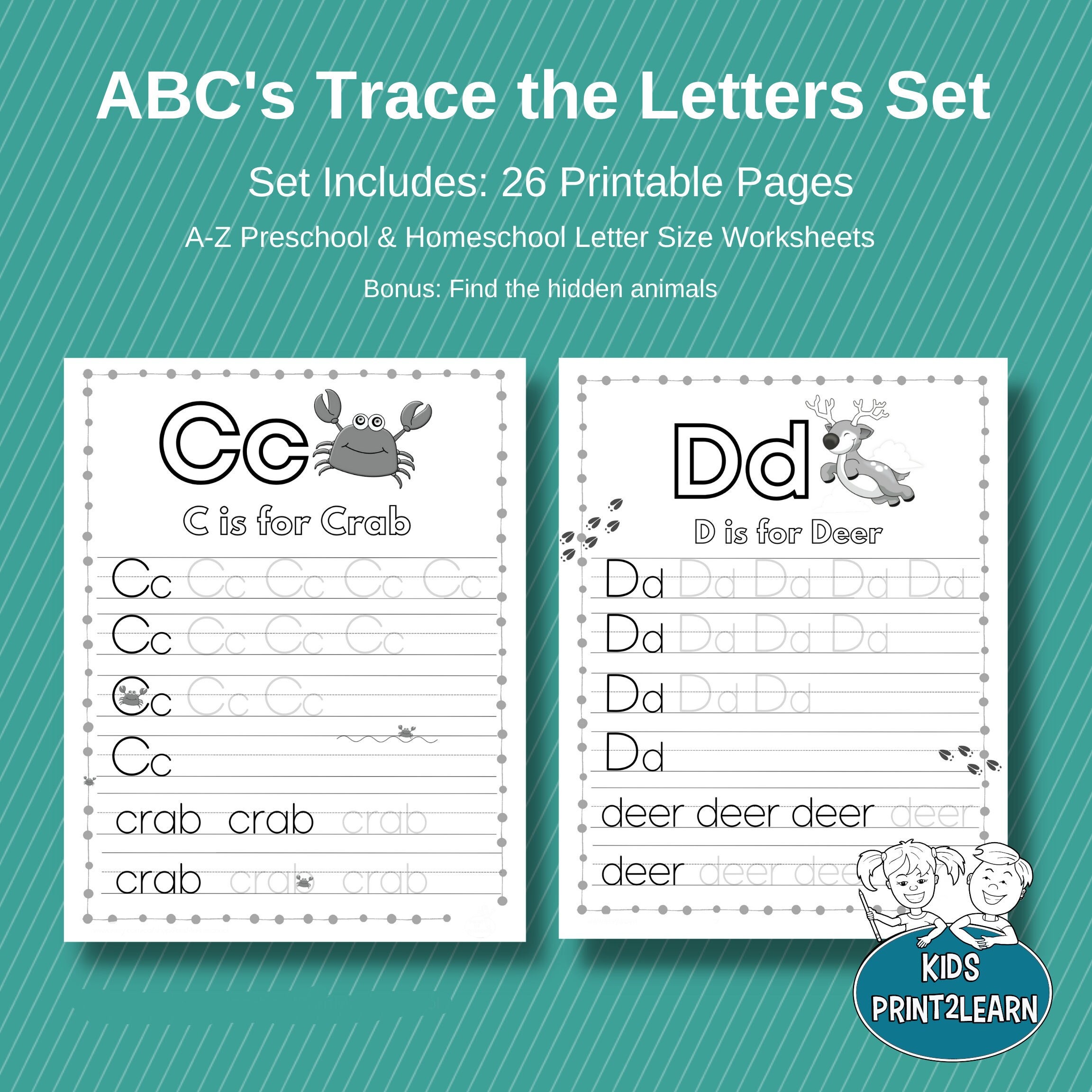 ABC Trace the Letters Worksheets ~ Alphabet Tracing, ABC Phonics ...