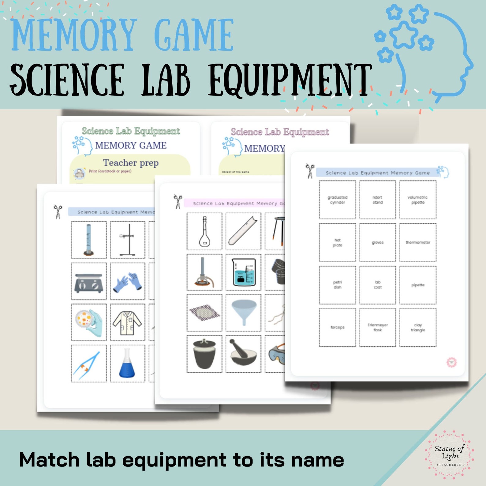 Printable Memory Game: Science Lab Equipment Matching Game Instant ...