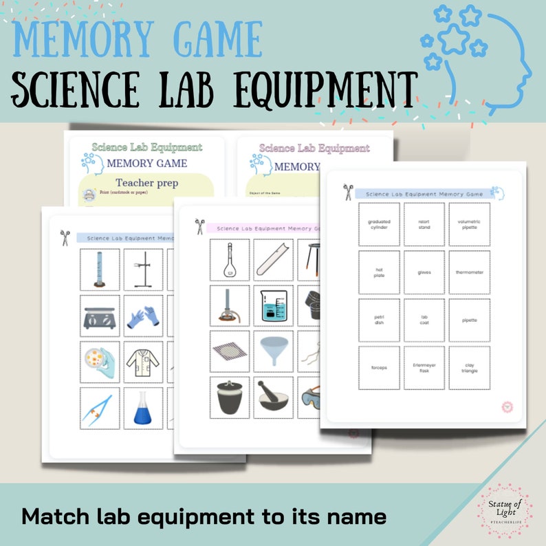 Printable Memory Game: Science Lab Equipment Matching Game Instant ...