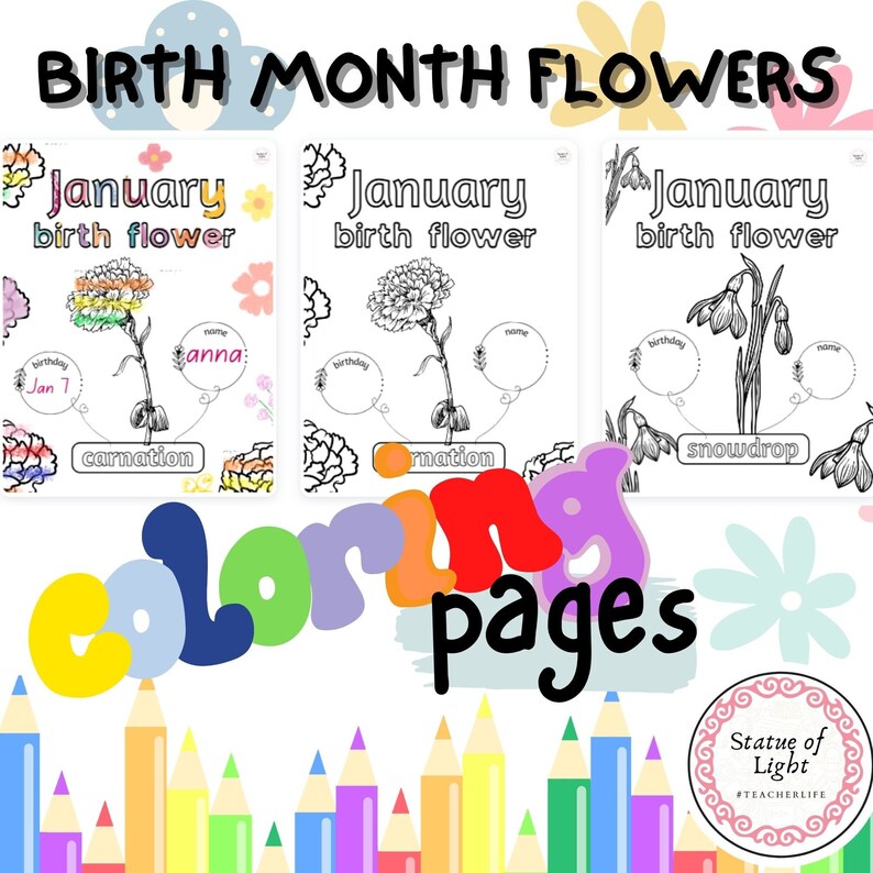 Printable Birth Month Flowers Coloring Pages, Birthday Month Coloring ...