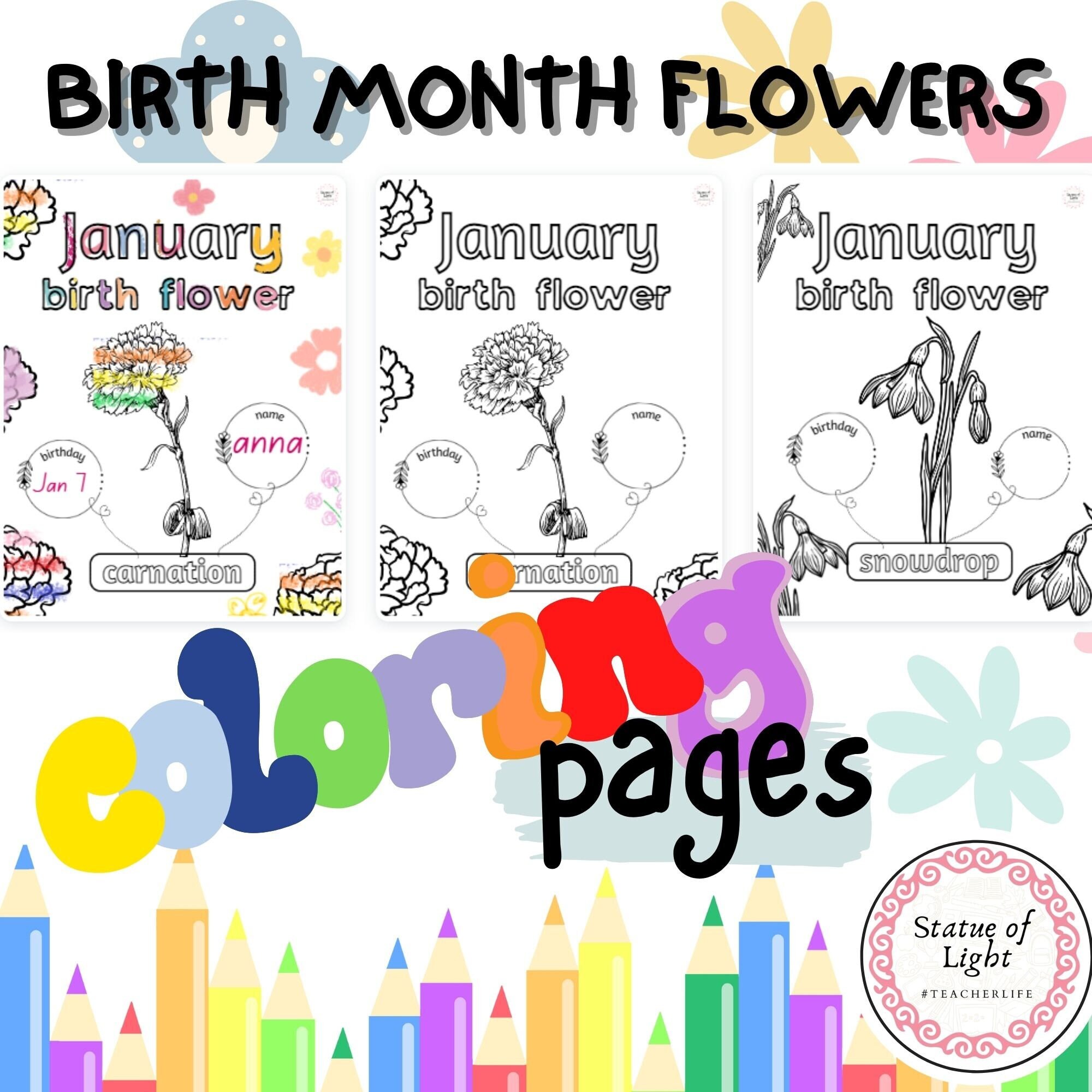 Printable Birth Month Flowers Coloring Pages, Birthday Month Coloring ...