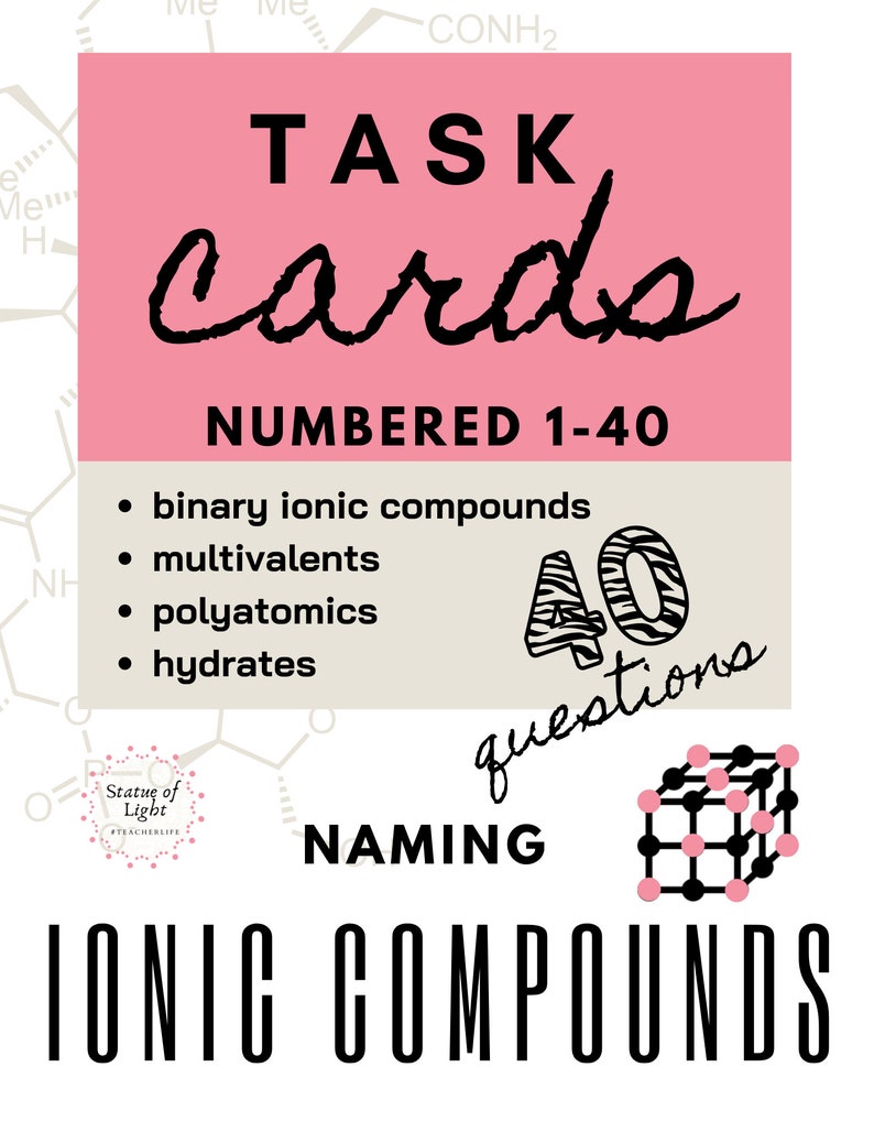 Printable TASK CARDS: Naming IONIC Compounds Practice/review Ionic ...