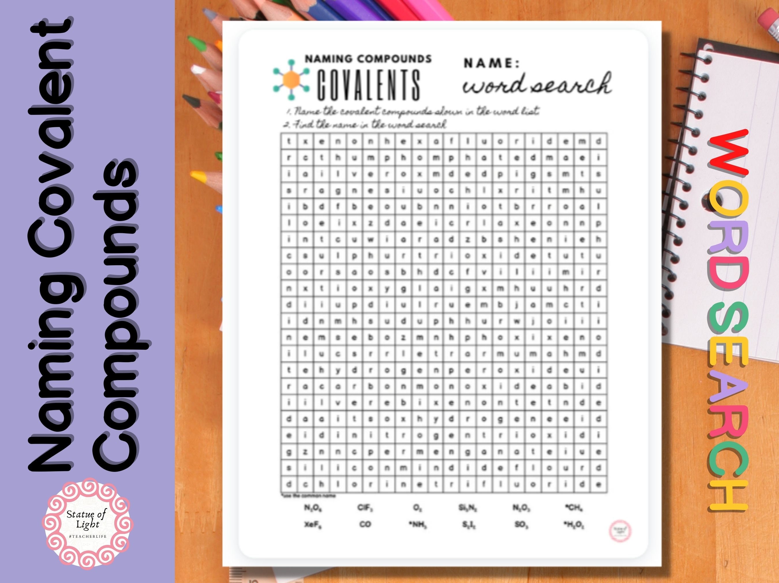 WORD SEARCH: Naming COVALENT Compounds Practice/review Nomenclature ...