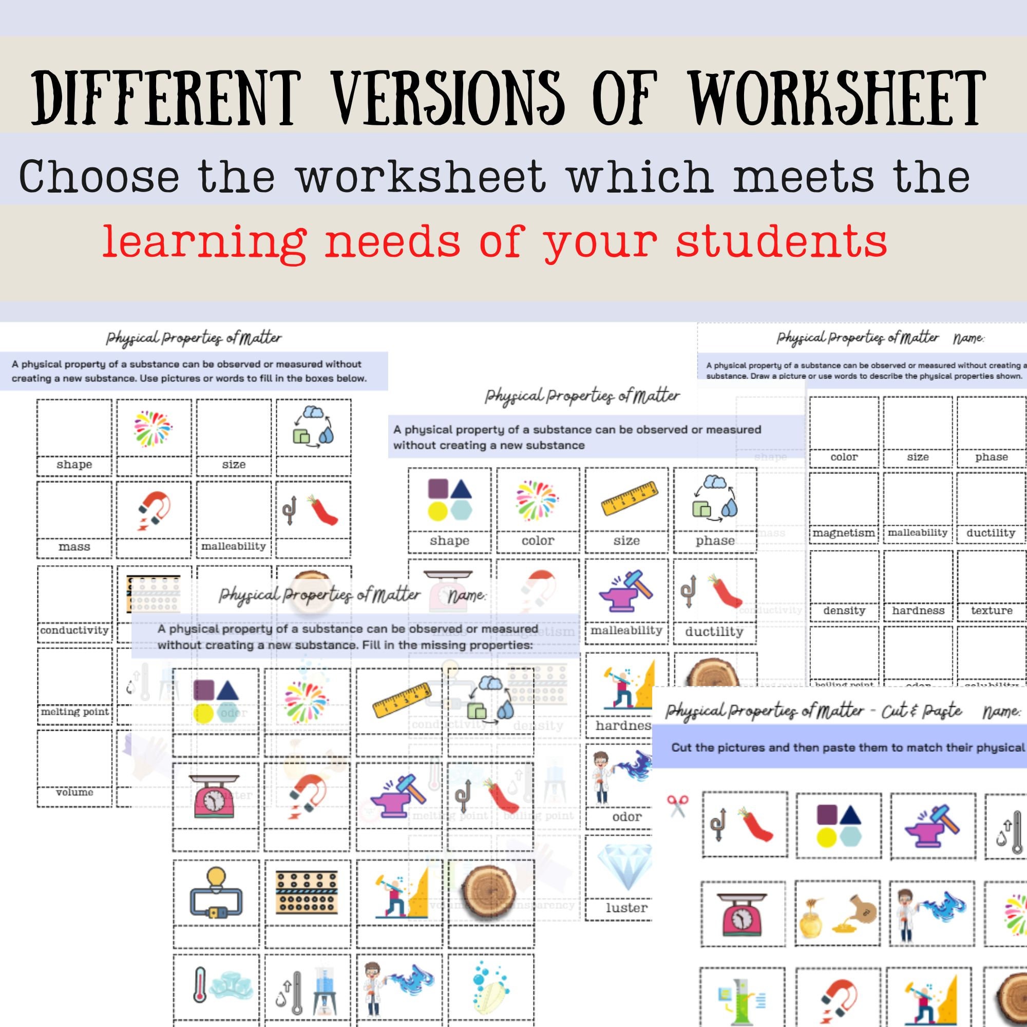 Printable Physical Properties of Matter Worksheets / Physical ...