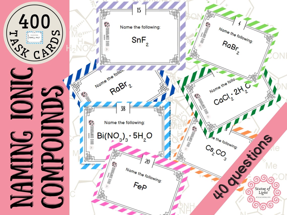 Printable TASK CARDS: Naming IONIC Compounds Practice/review Ionic ...