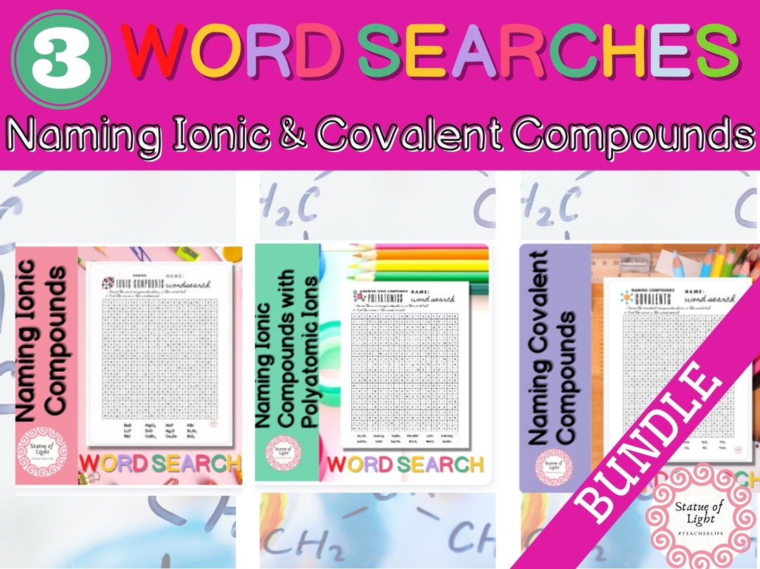 Printable WORD SEARCH BUNDLE: Naming Ionic Compounds/naming Covalent ...