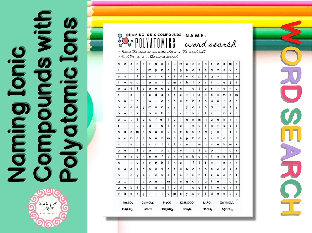 WORD SEARCH: Naming IONIC Compounds W/polyatomic Ions/practice/review ...