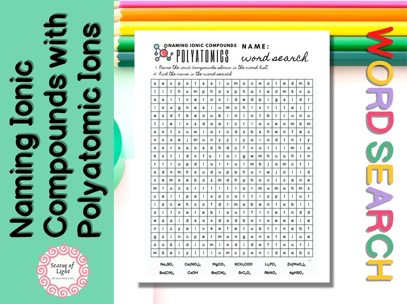 WORD SEARCH: Naming IONIC Compounds W/polyatomic Ions/practice/review ...