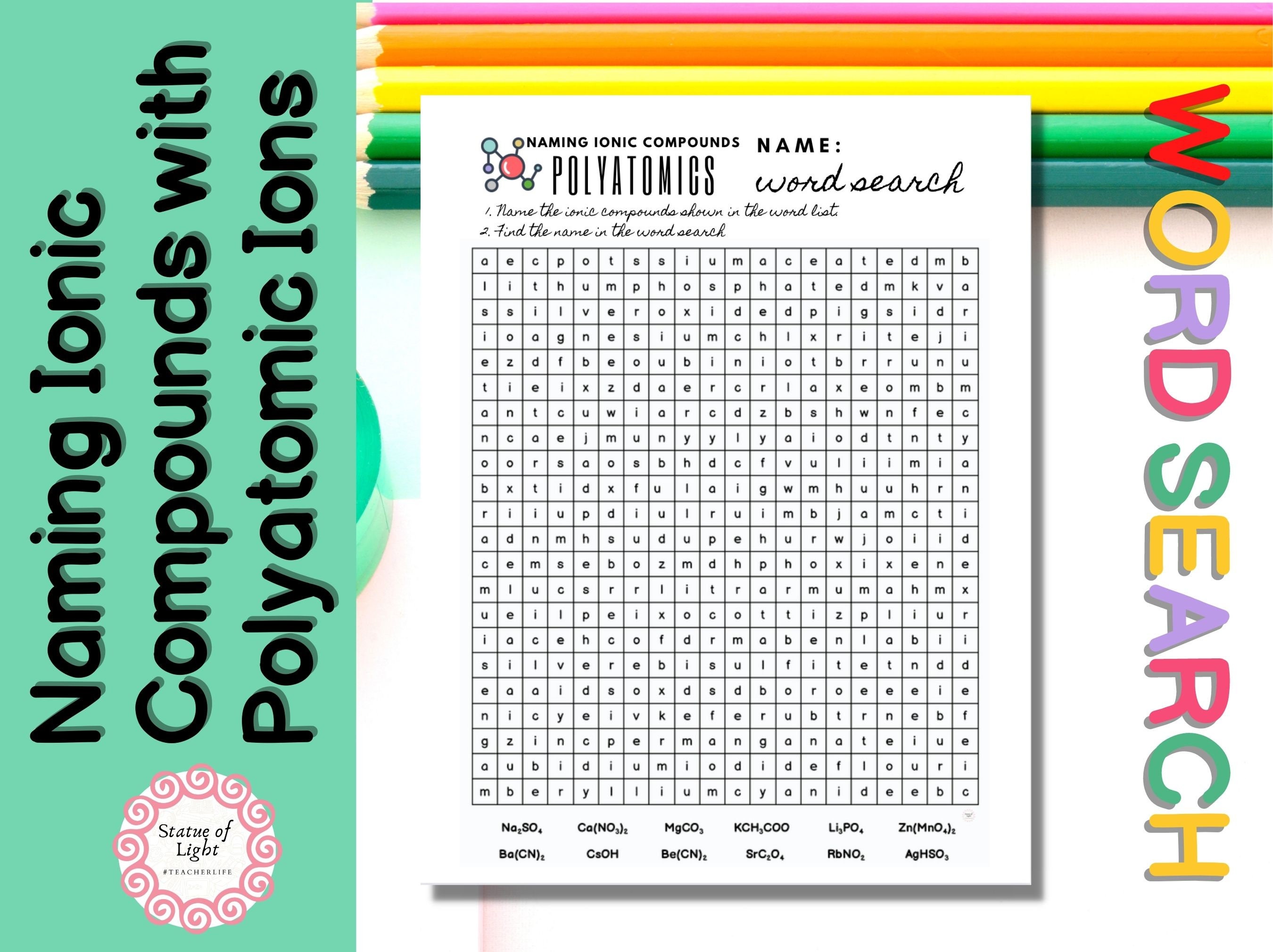 WORD SEARCH: Naming IONIC Compounds W/polyatomic Ions/practice/review ...