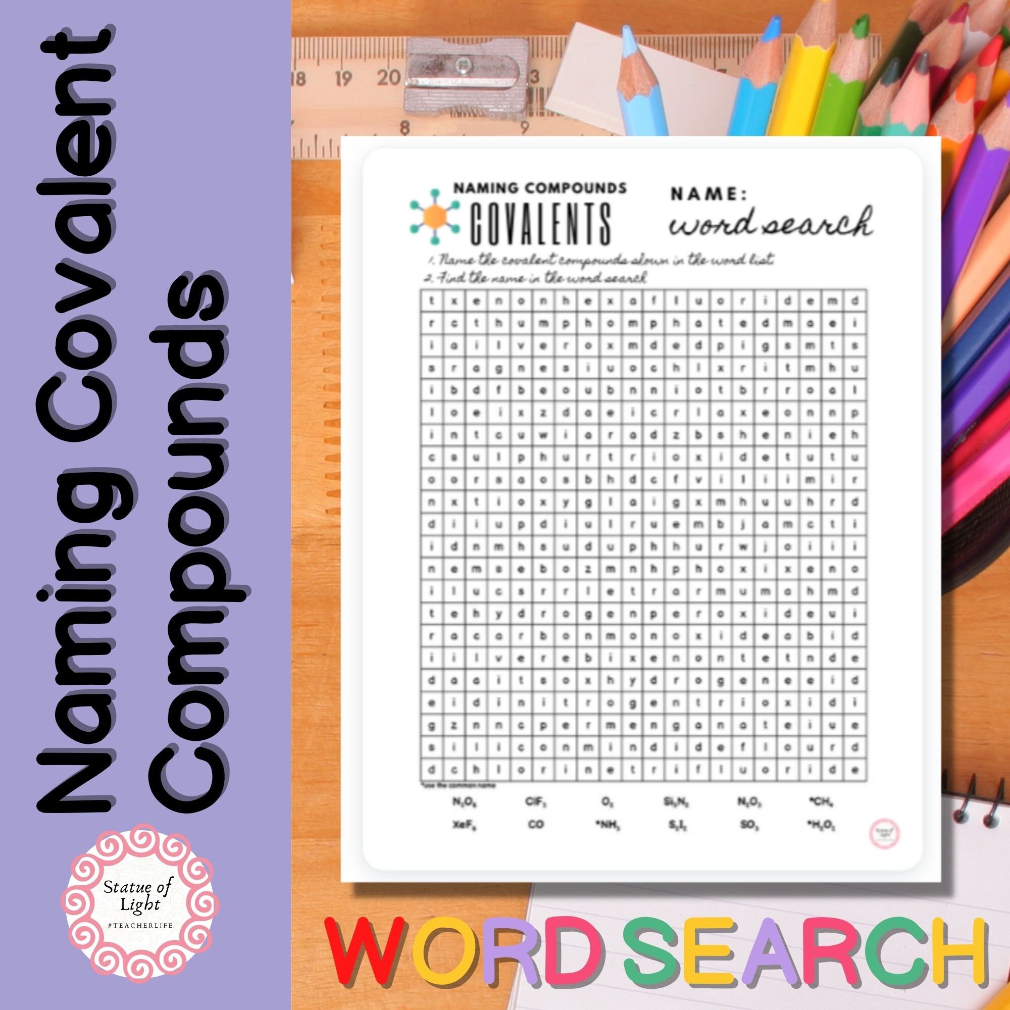 Printable WORD SEARCH BUNDLE: Naming Ionic Compounds/naming Covalent ...