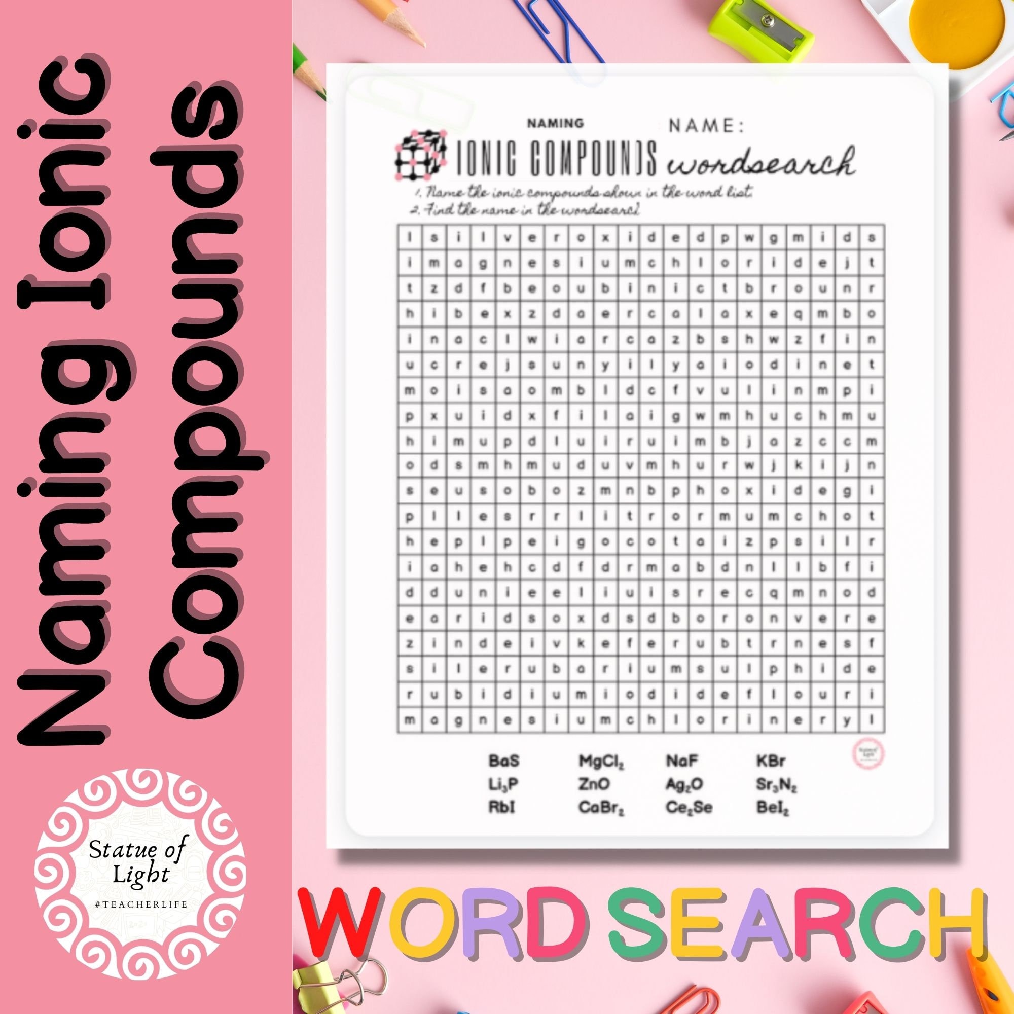 Printable WORD SEARCH BUNDLE: Naming Ionic Compounds/naming Covalent ...