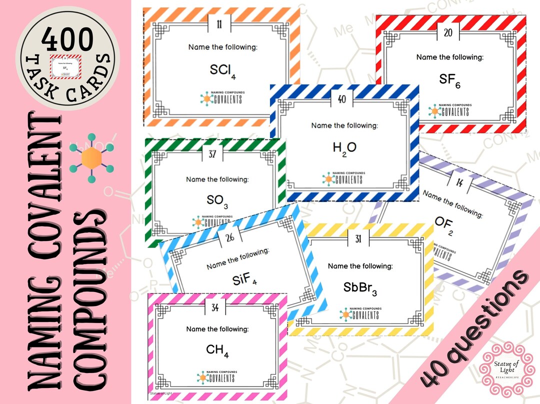 Printable TASK CARDS: Naming COVALENT Compounds Practice/review ...