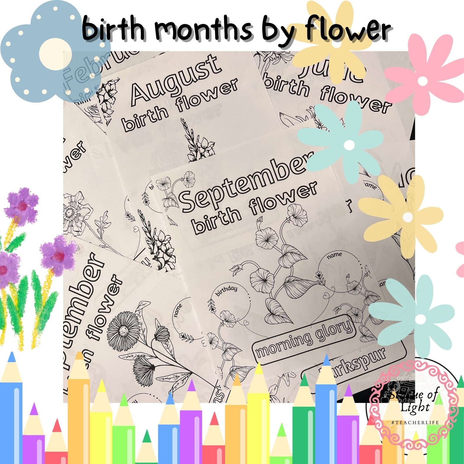 Printable Birth Month Flowers Coloring Pages, Birthday Month Coloring ...