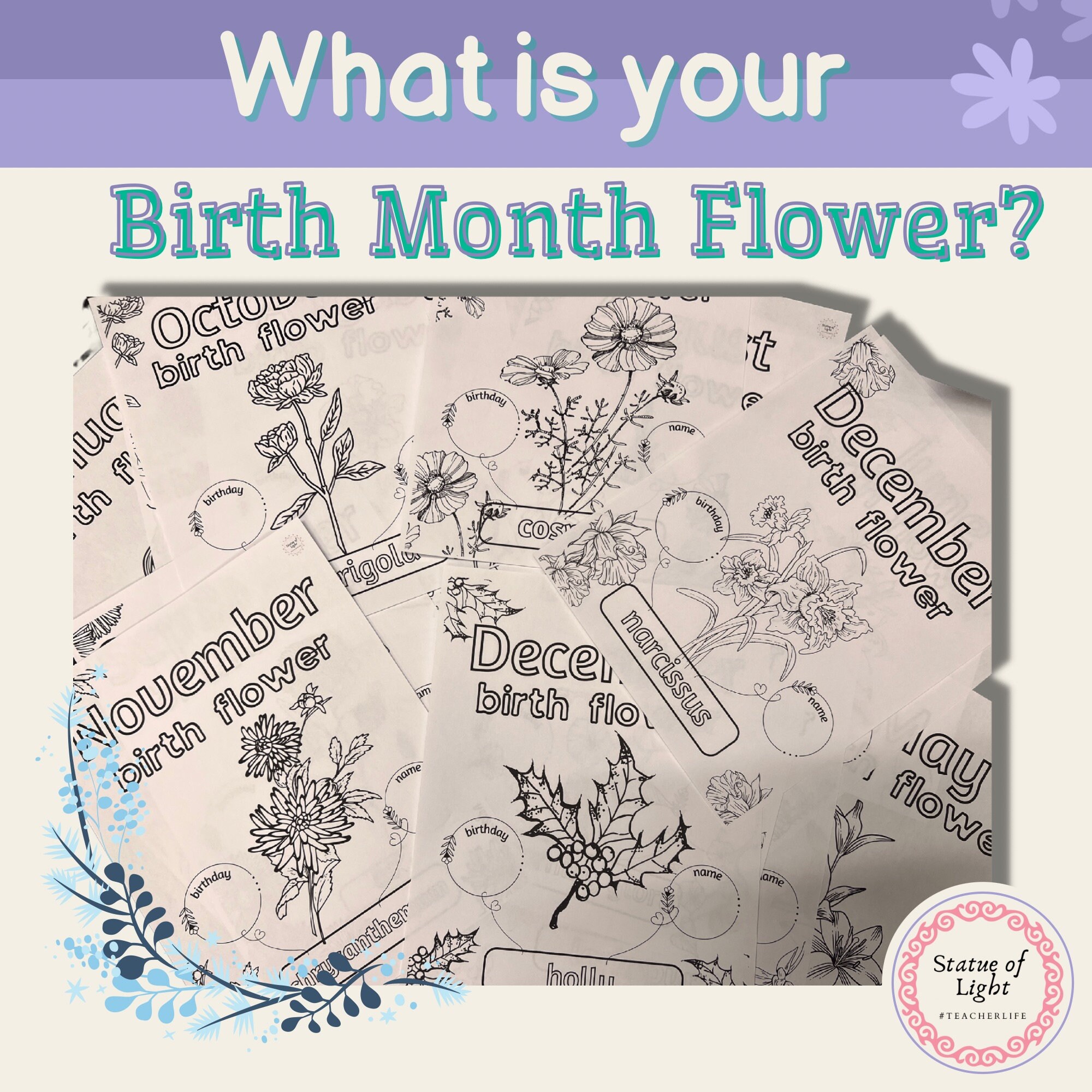 Printable Birth Month Flowers Coloring Pages, Birthday Month Coloring ...