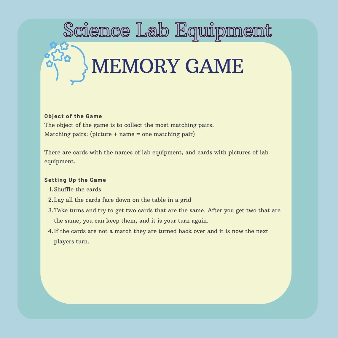 Printable Memory Game: Science Lab Equipment Matching Game Instant ...