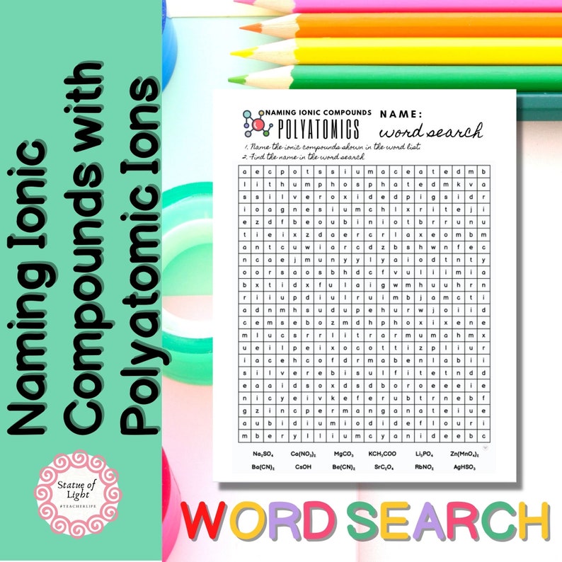 Printable WORD SEARCH BUNDLE: Naming Ionic Compounds/naming Covalent ...