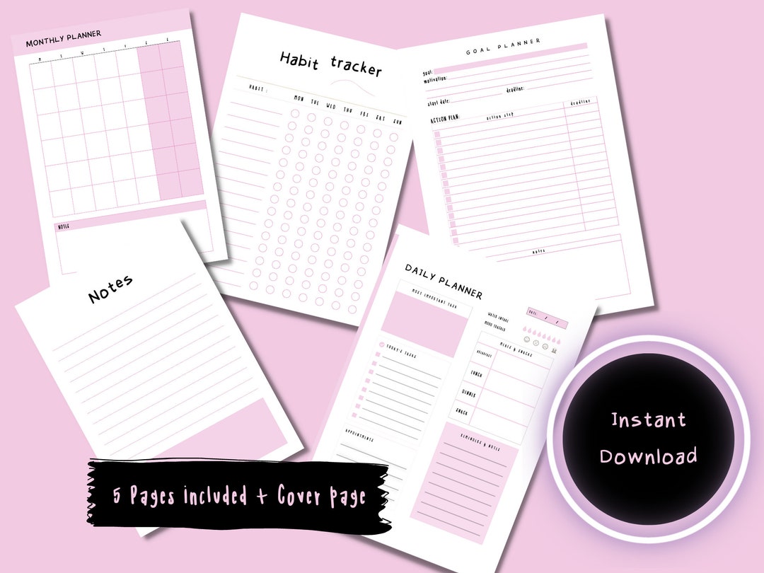 Digital Instant Download Printable Pink Planner, Goal Planner, Habit ...