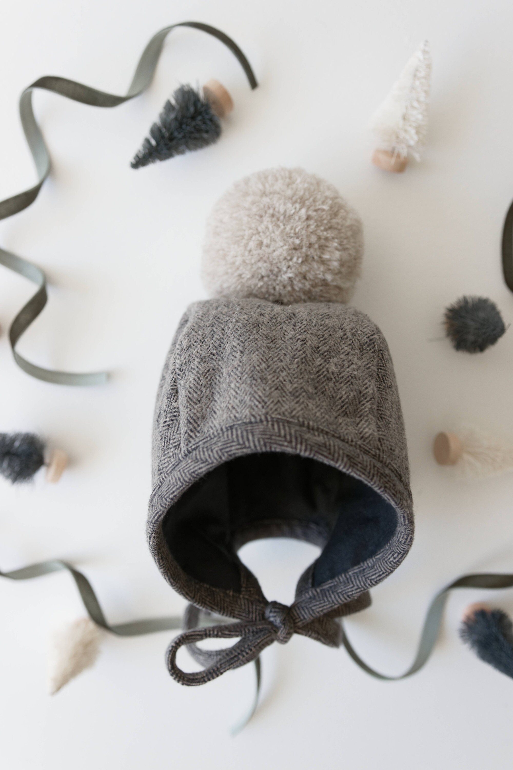 Baby Boy Bonnet, Gray Boy Hat, Handmade Bonnet With Wool Pom Pom - Etsy